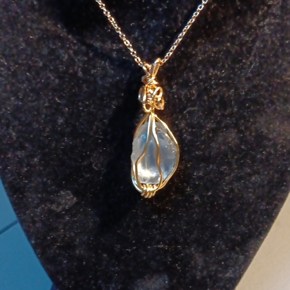Rhonni Re | Jewelry | Gold Artistic Wirewrapped Aqua Sea Glass Necklace ...